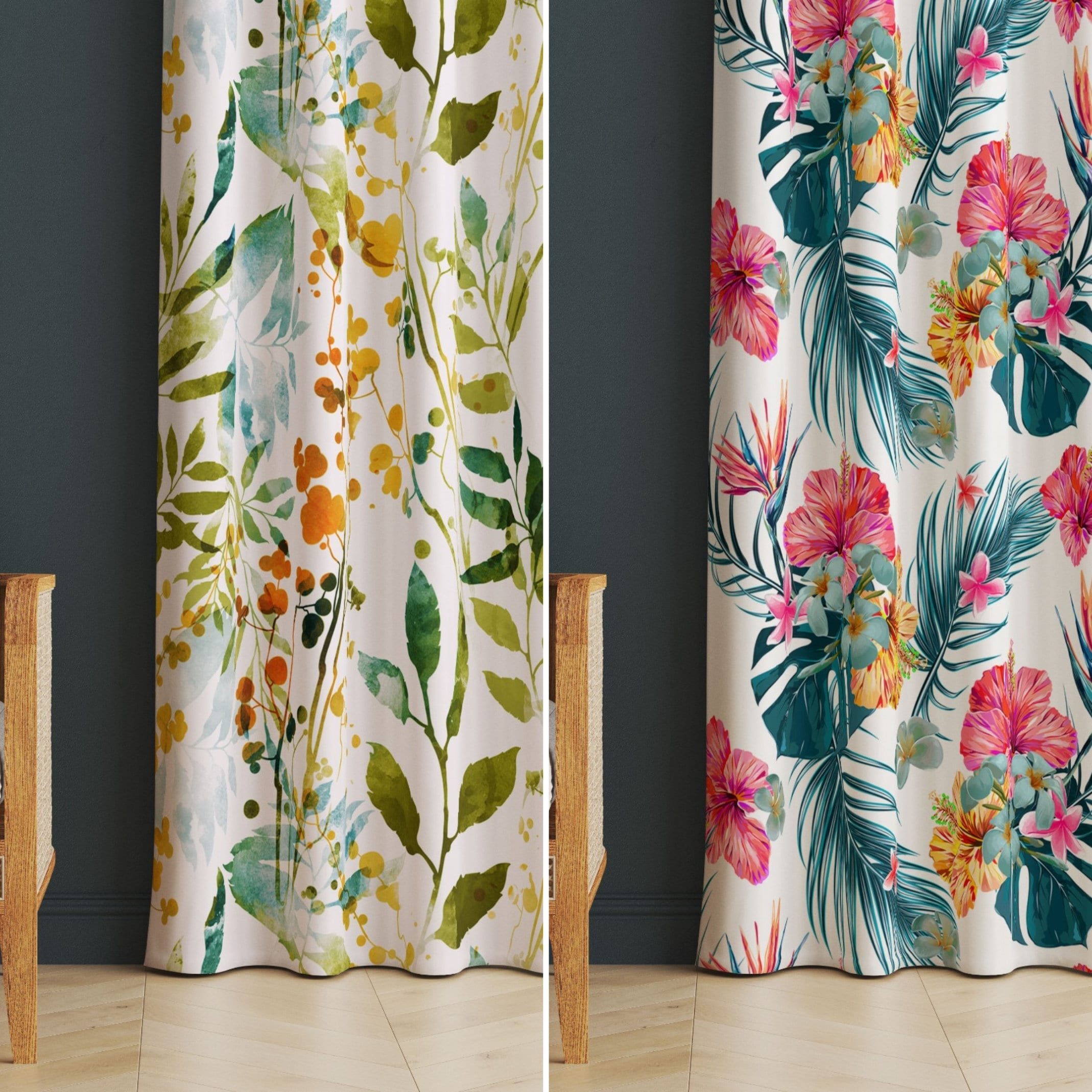 Colorful Flower Patterned Living Room Curtains Elegant Floral - Etsy