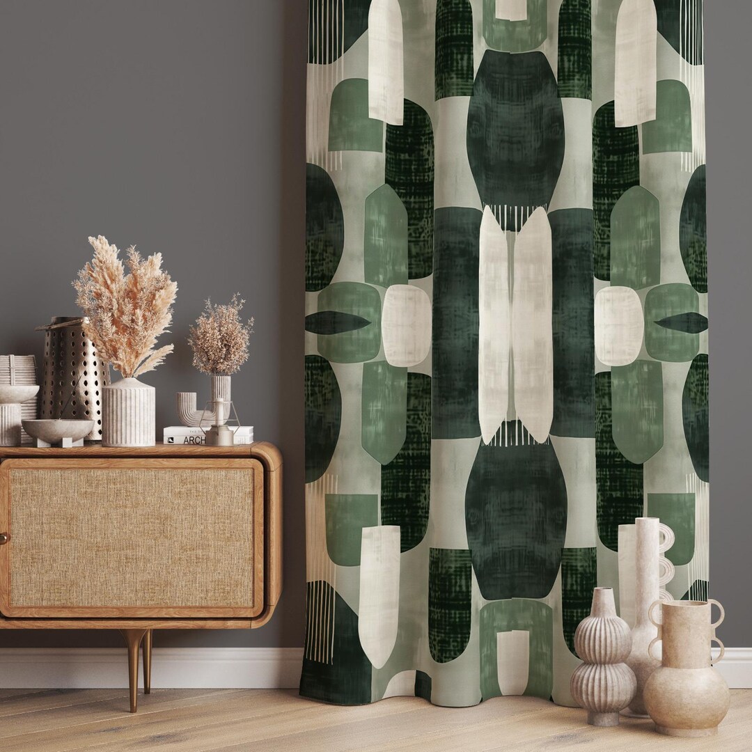 Green Abstract Curtain, Green Decor Curtains, Abstract Drape, Ethnic ...