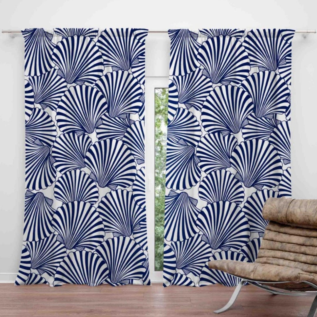 Seashell Patterned Curtains, Maritime Seashell Design Window Curtain ...