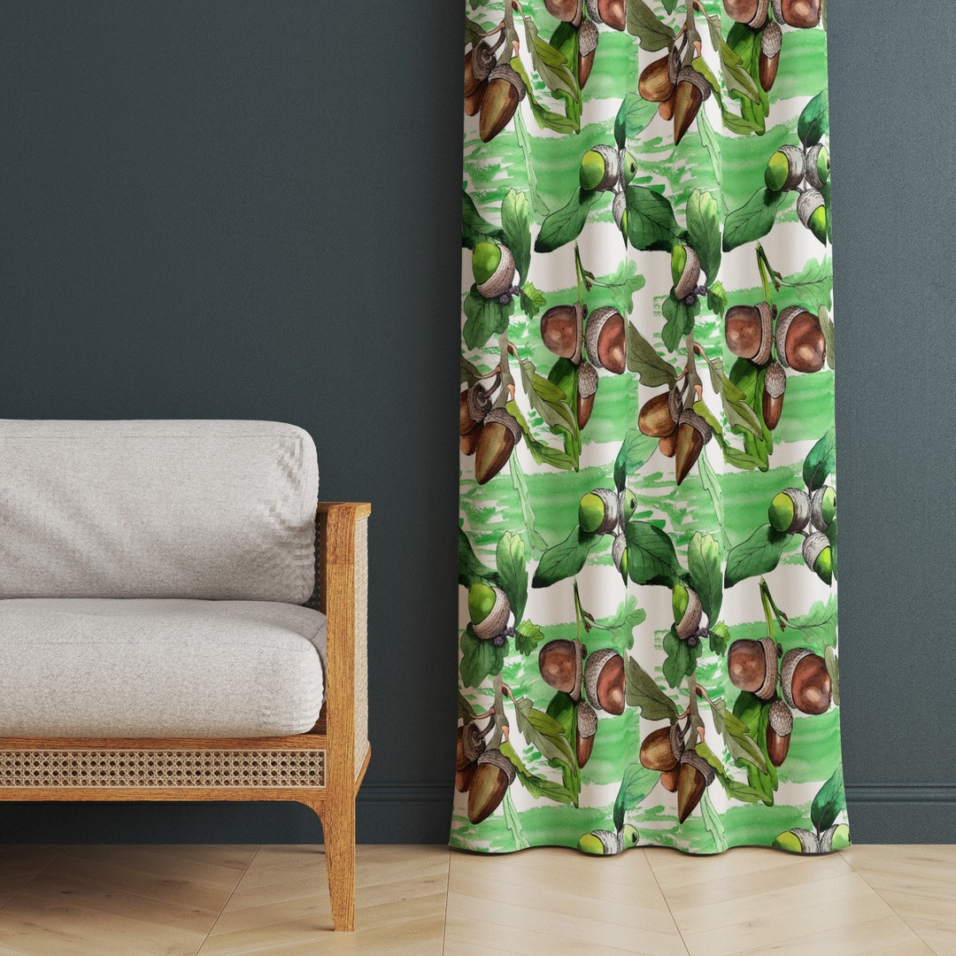Acorn Pattern Fall and Winter Curtains, Autumn Leaves Themed Living ...