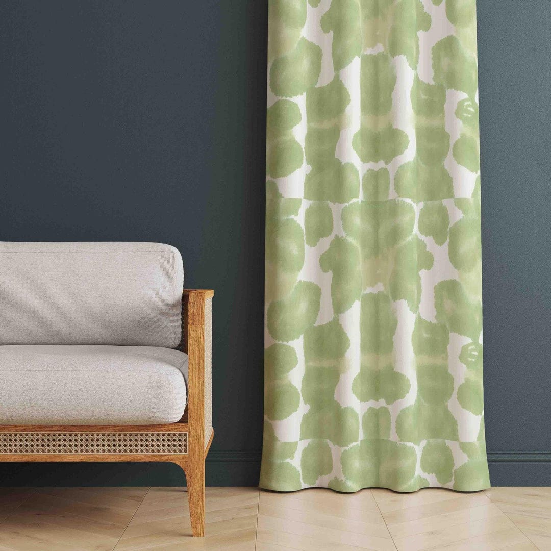 Light Green Abstract Curtain, Mint Green Curtains, Abstract Retro ...