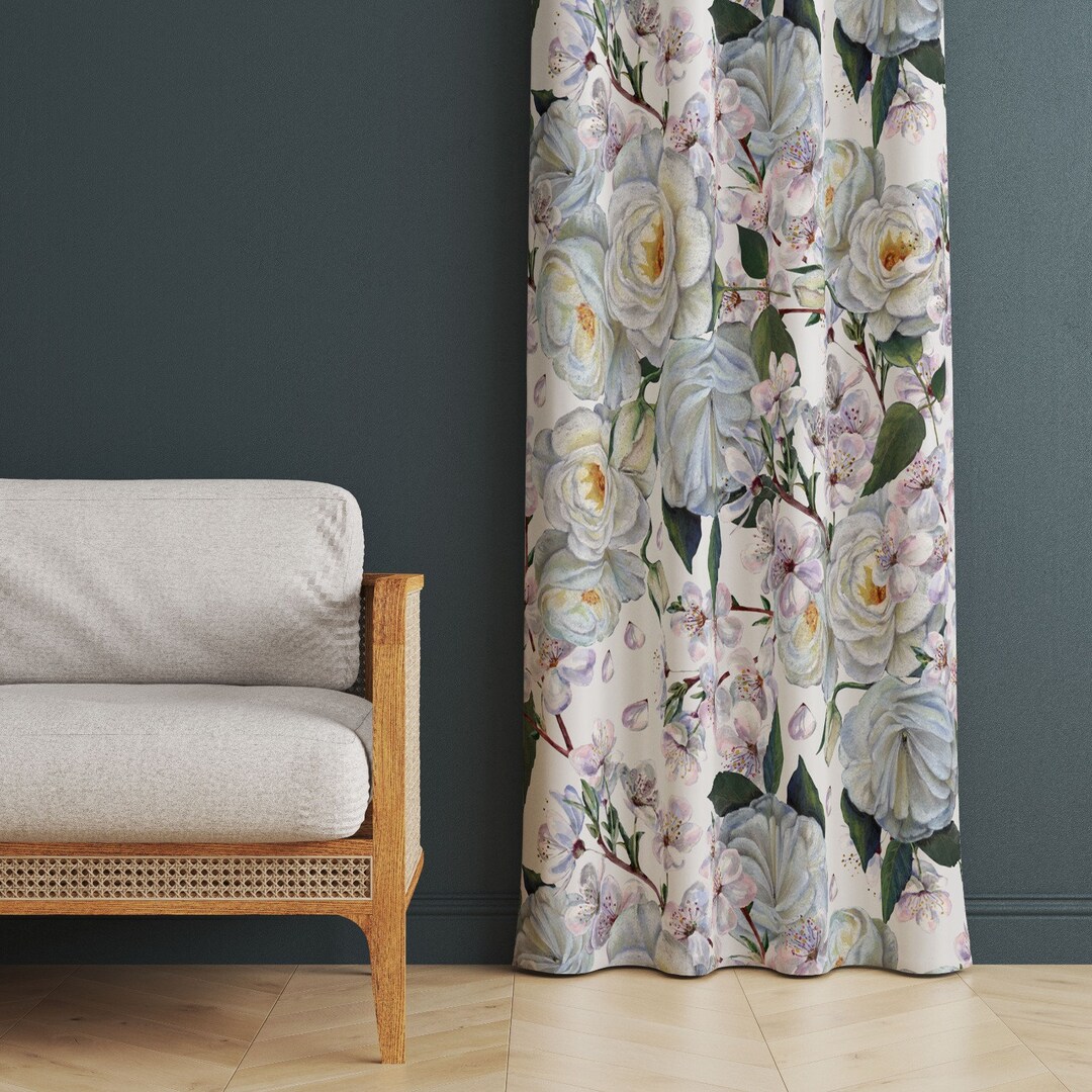 Vintage Floral Curtains: White Flower Pattern for Rustic Decor - Etsy