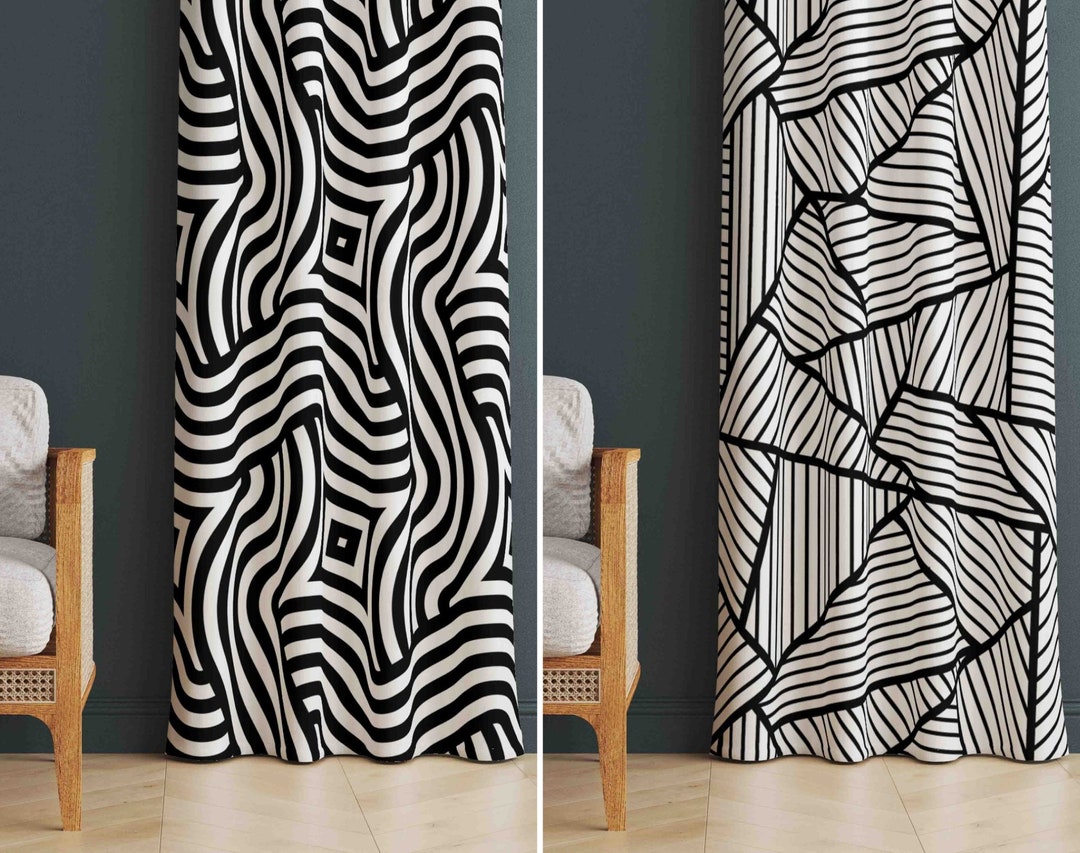 Black and White Abstract Geometric Curtain, Arcadia Home Curtains ...