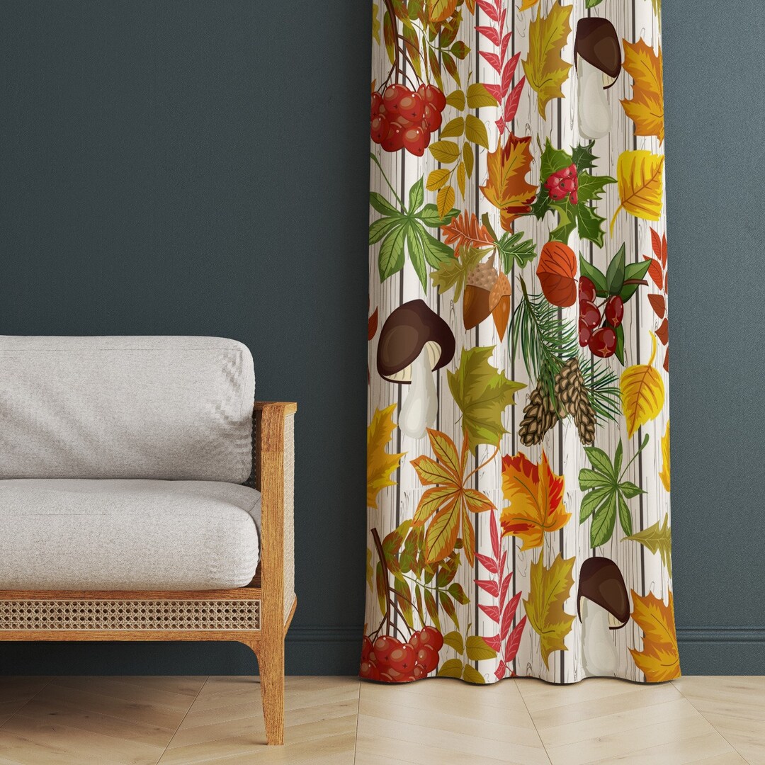 Pine Cone Patterned Curtains, Fall Themed Home Drapes, Autumn Curtains ...
