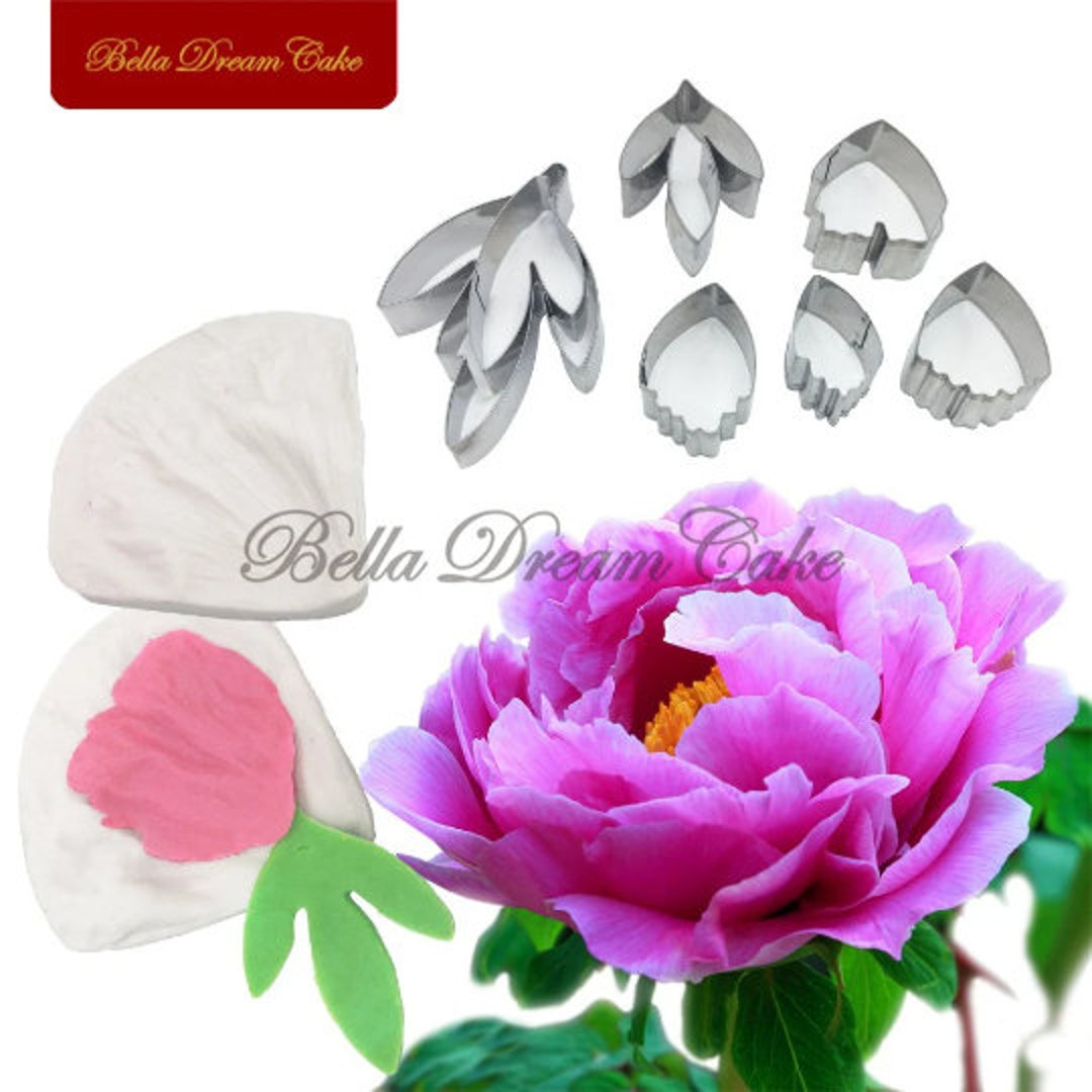 9pcs Peony Petal Silicone Veiner Mold Leaf Stainless Steel Cutter Set ...