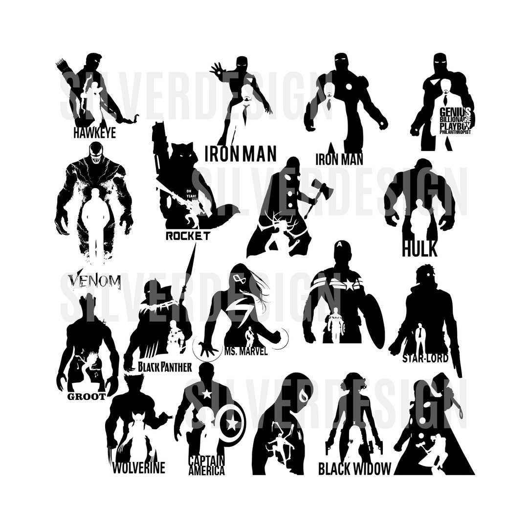 Avengers Silhouette Svg Bundle, Avengers Clipart, Marvel Svg, Avengers ...