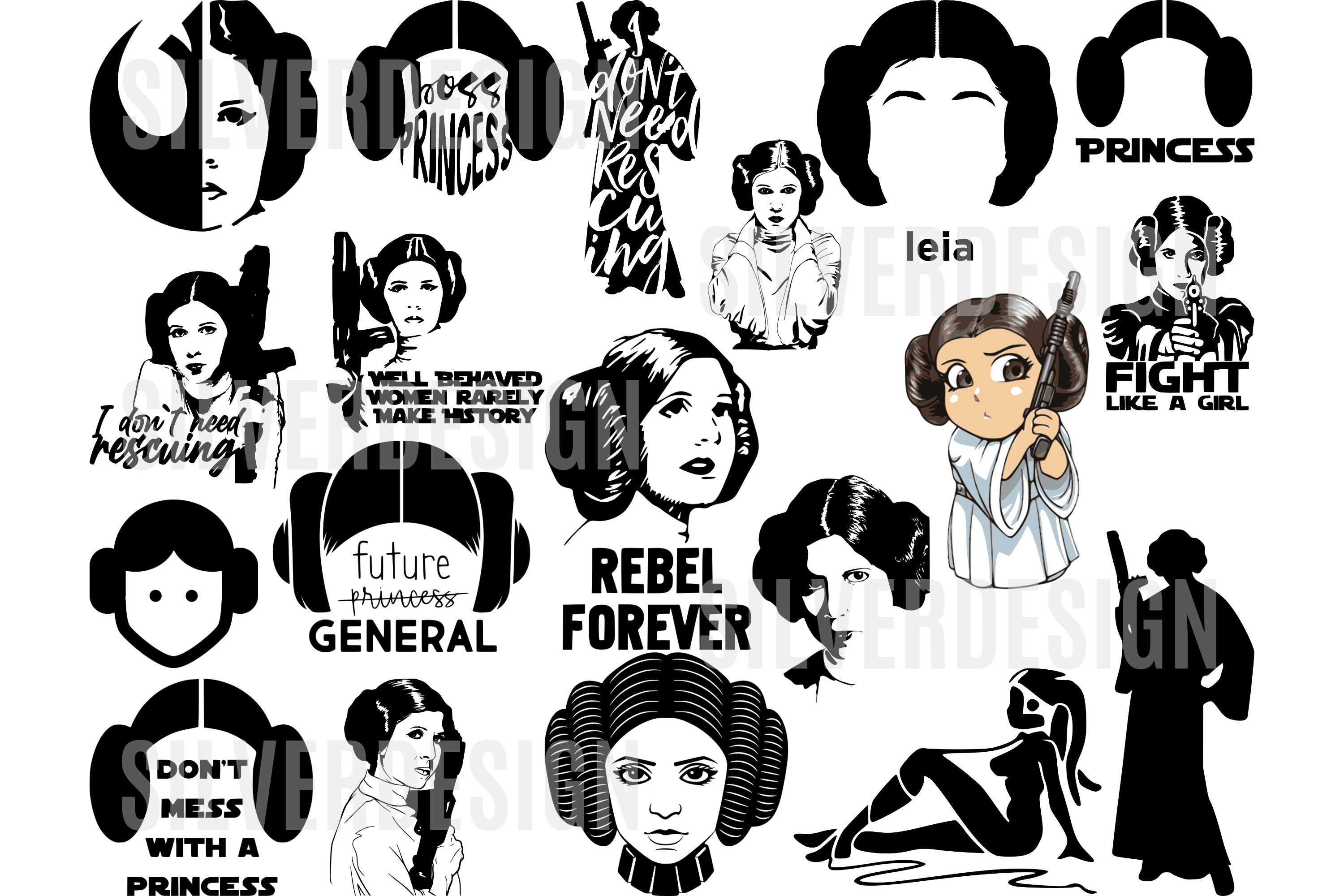 Princess Leia SVG Bundle Svg Png Dxf Eps Pdf Cut File for - Etsy