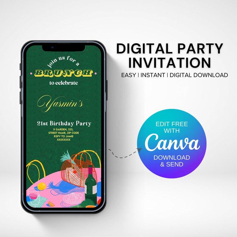 Pic Nic Party Invitation Template for Brunch Event Green Digital ...