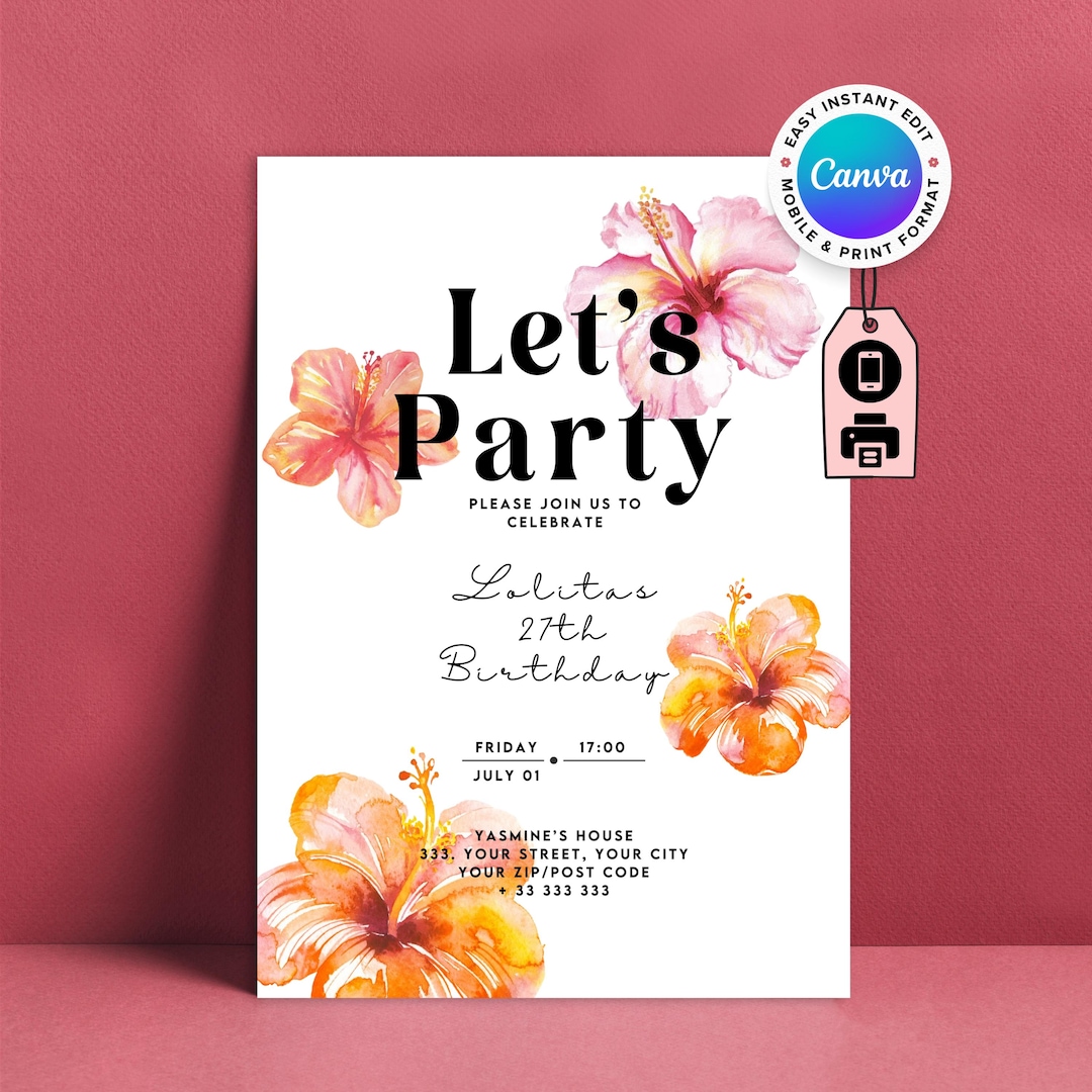 Hibiscus Flower Party Invitation Download Party Invitation Girl ...