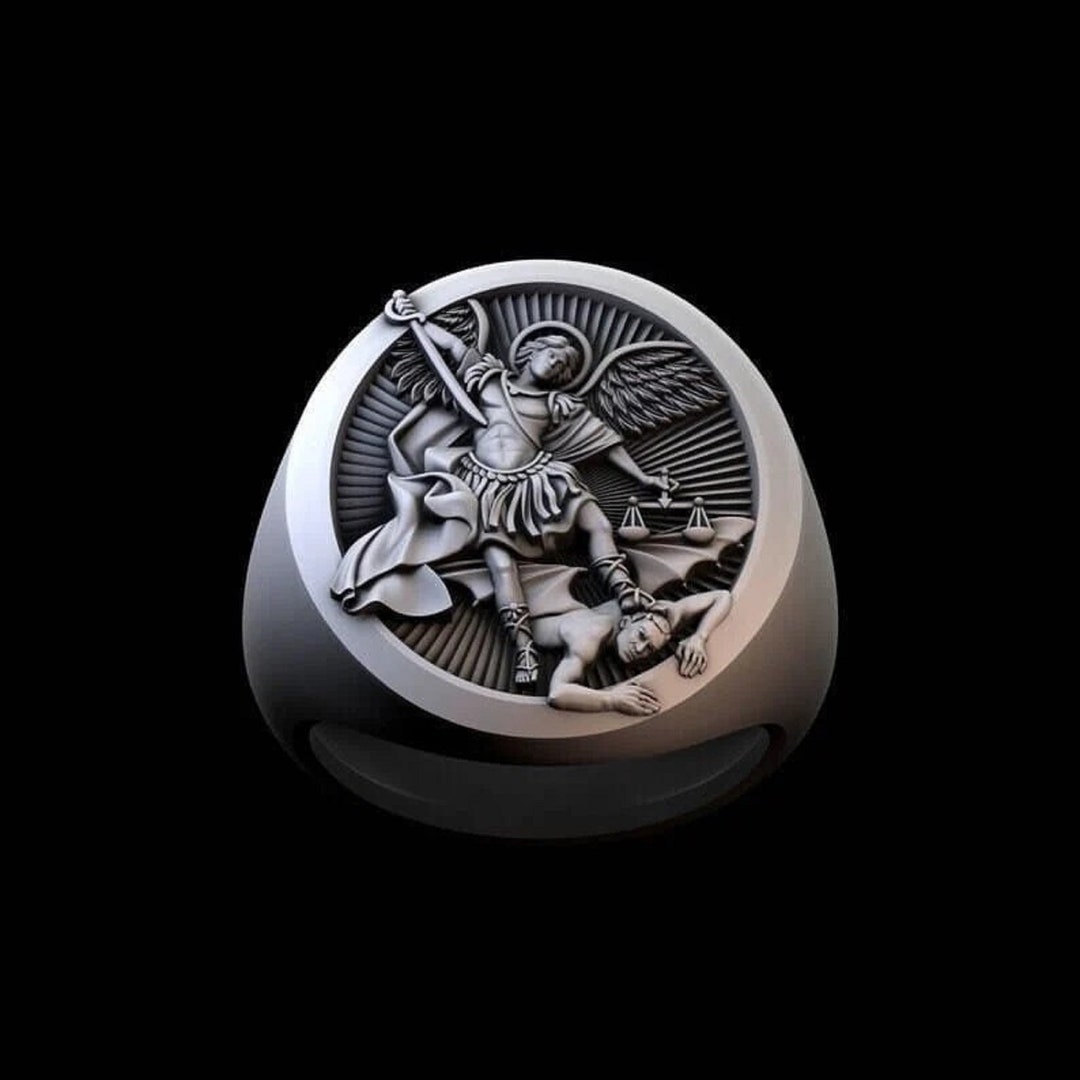 Silver Archangel Michael Signet Ring Religious Men's - Etsy Australia
