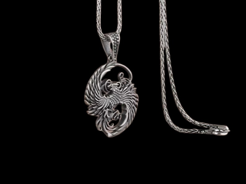 Phoenix Charm Necklace in Sterling Silver, Ancient Greek Mythology ...