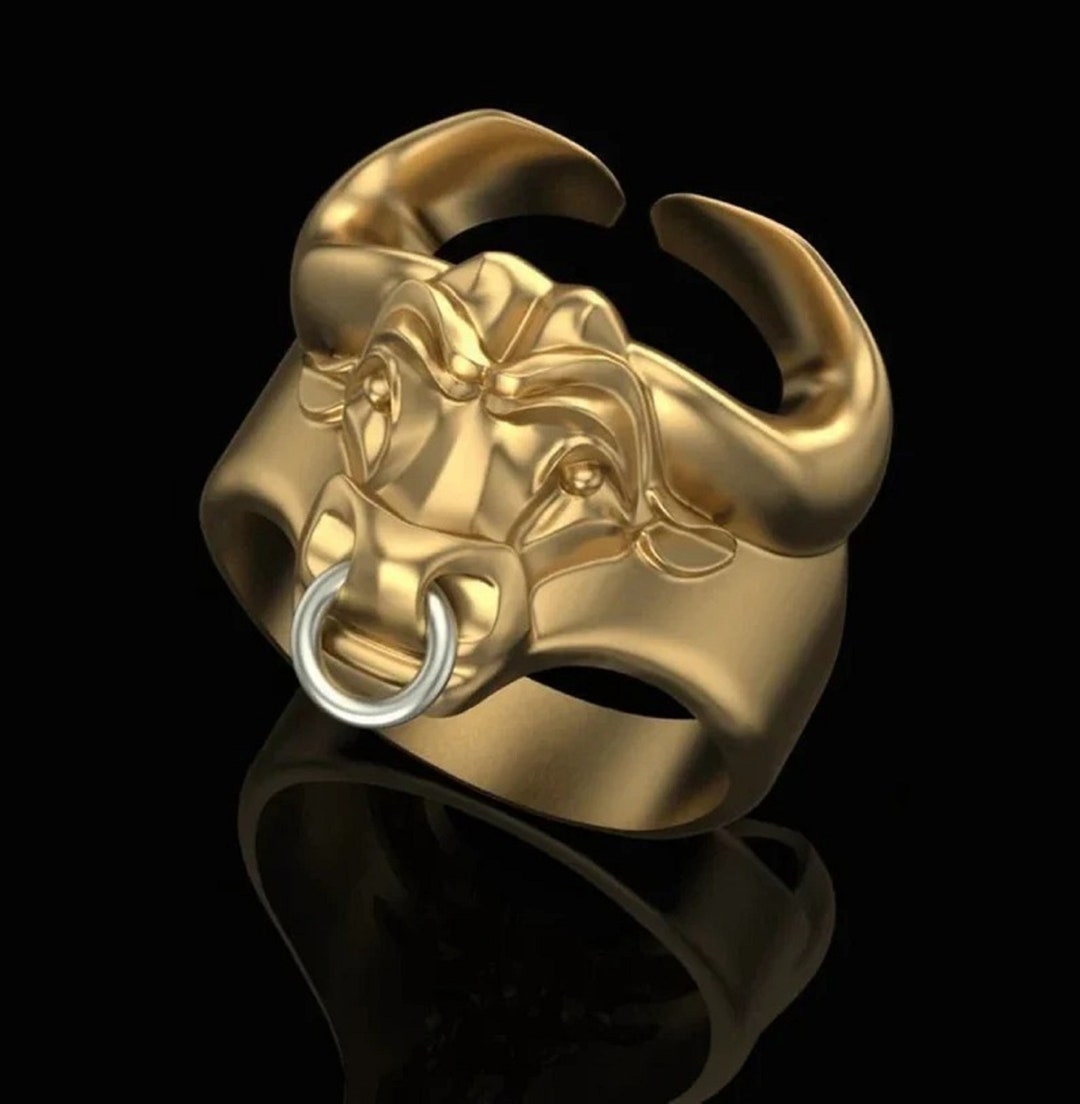 Angry Bull Silver Ring, 3D Bull Head Silver Men Jewelry, Taurus Bull ...