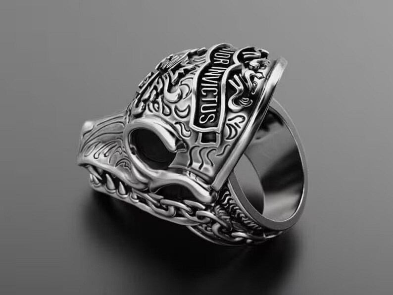 Morior Invictus Handmade Ring, 925 Sterling Silver Men Ring, Skull ...