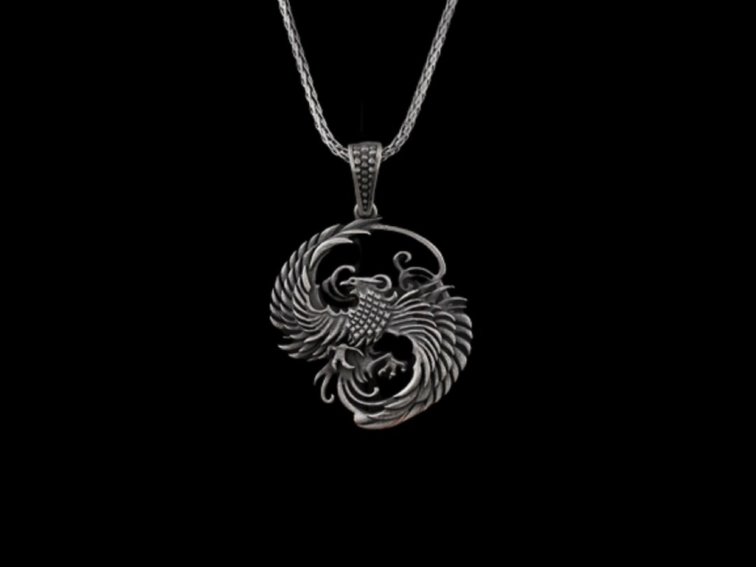 Phoenix Charm Necklace in Sterling Silver, Ancient Greek Mythology ...