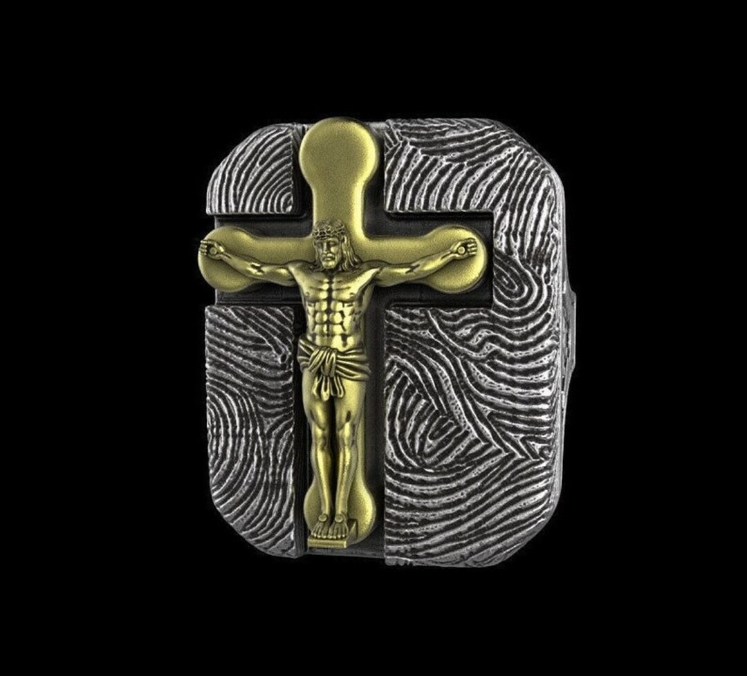Jesus Cross Rings for Man, Jesus Christ 925 Sterling Silver Mens Ring ...