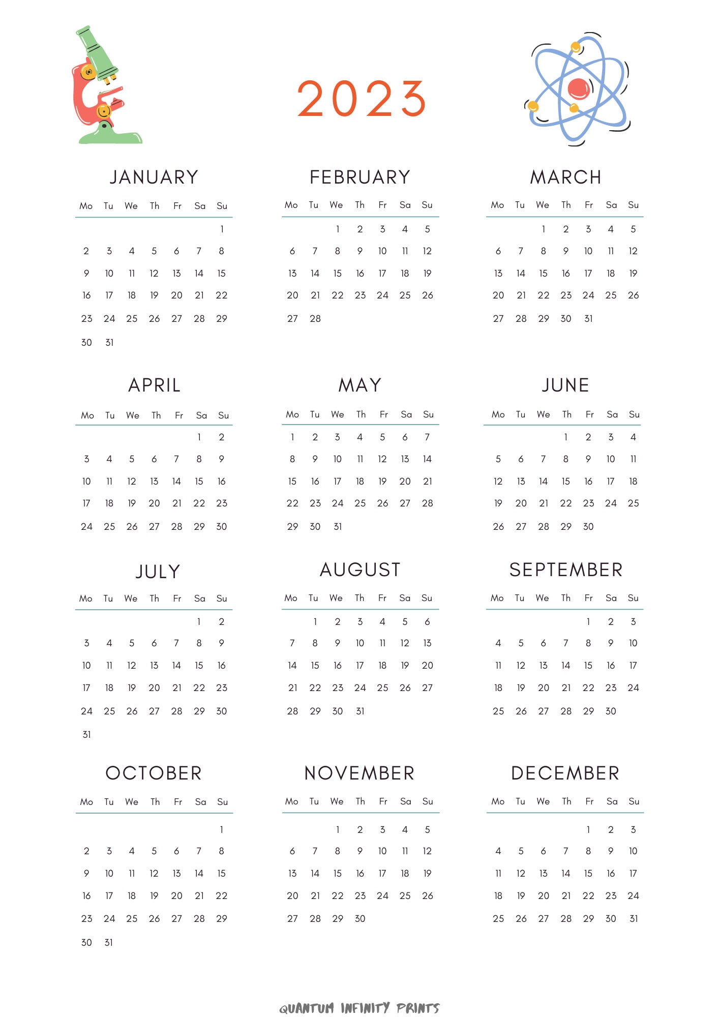 2023 Calendar Printable, Science Calendar, Classroom Calendar, Office ...