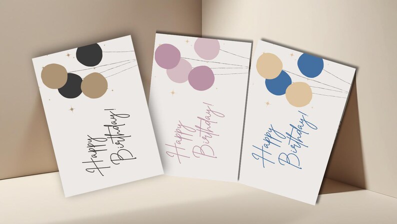 Printable Happy Birthday Card Set – Balloons and Stars (digital ...