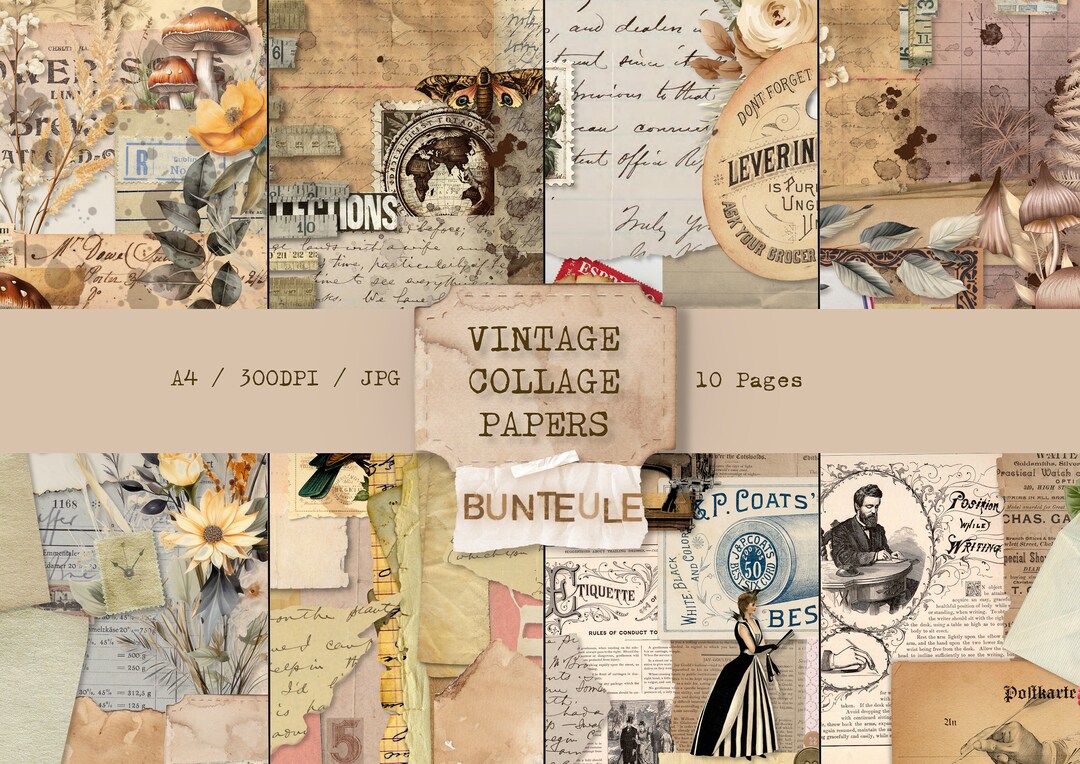 VINTAGE COLLAGE PAPERS - Printable, Digital Paper, Scrapbooking, Junk ...