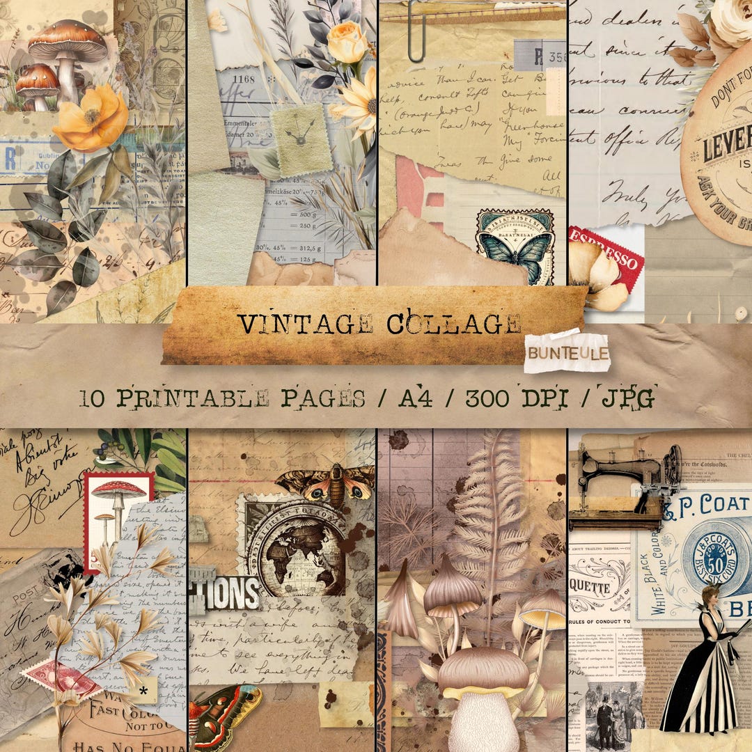 VINTAGE COLLAGE PAPERS - Printable, Digital Paper, Scrapbooking, Junk ...