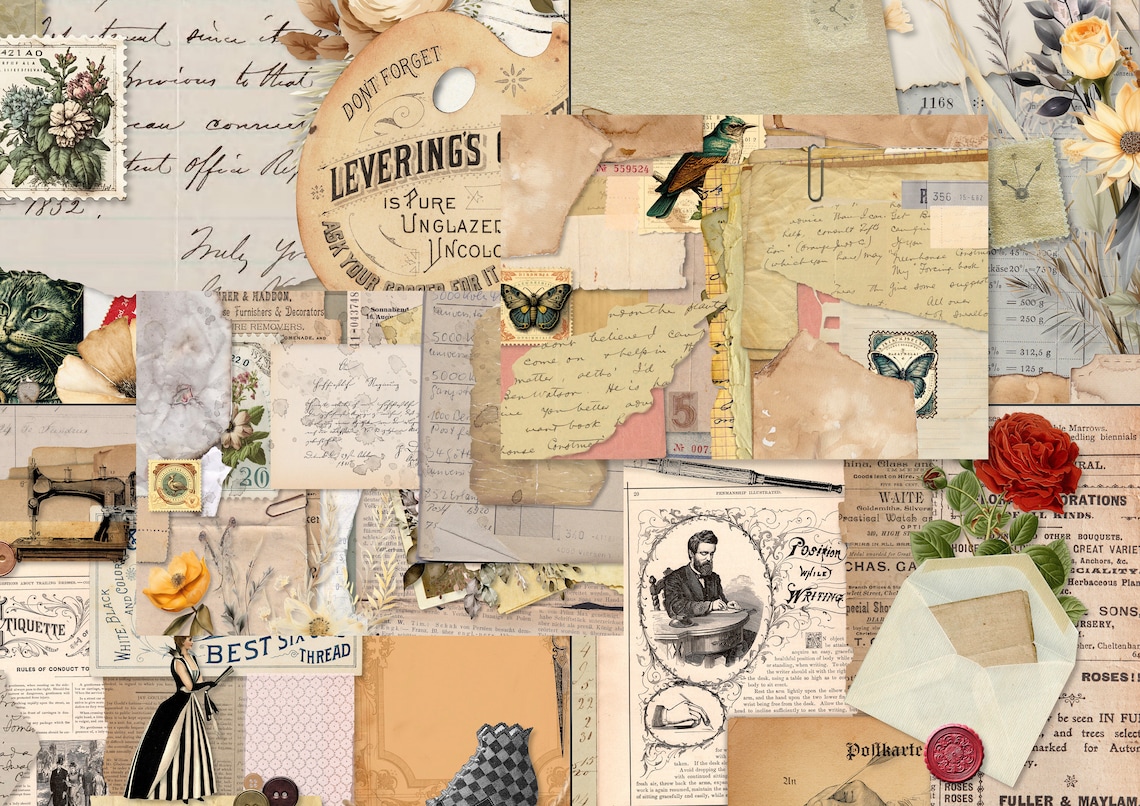 VINTAGE COLLAGE PAPERS - Printable, Digital Paper, Scrapbooking, Junk ...