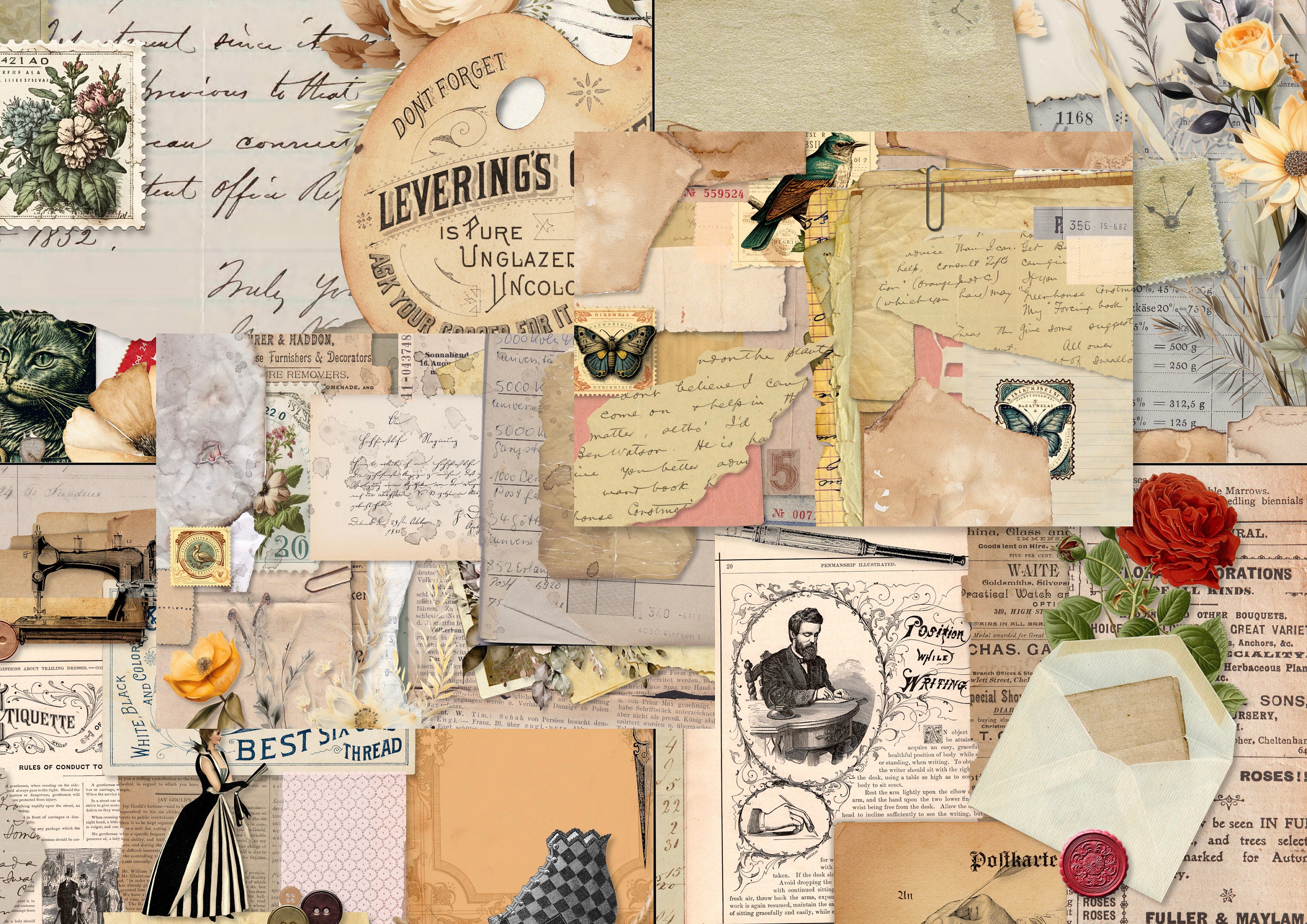 VINTAGE COLLAGE PAPERS - Printable, Digital Paper, Scrapbooking, Junk ...