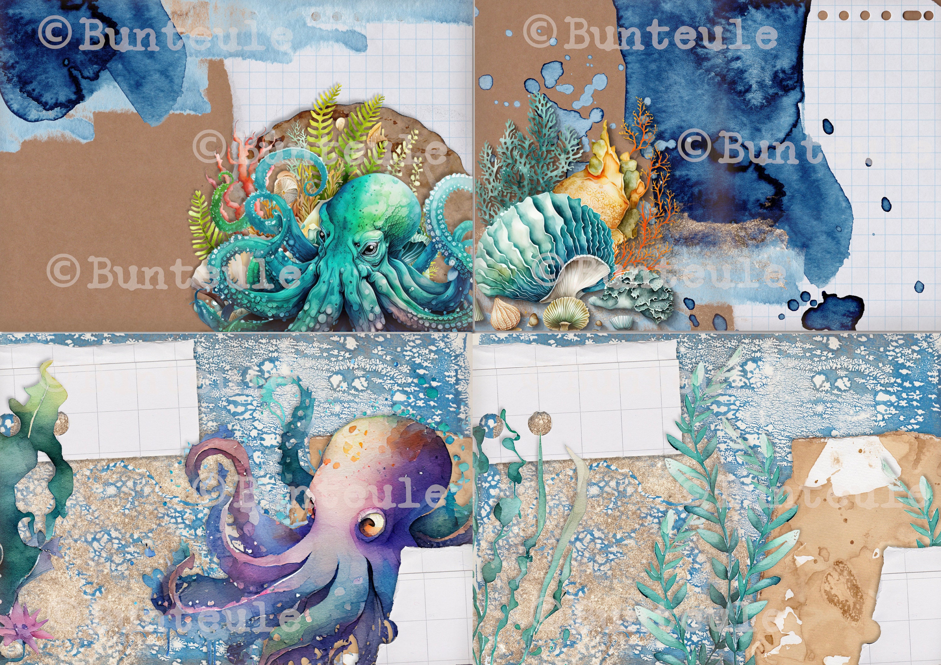 OCTOPUSSL Junk Journal Kit, Octopus Journal, Digital Scrapbooking Paper ...