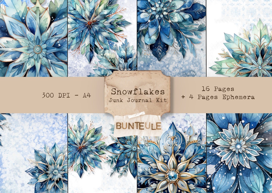 SNOWFLAKES Digital Junk Journal Kit, Printable, Ephemera, Collage Paper ...
