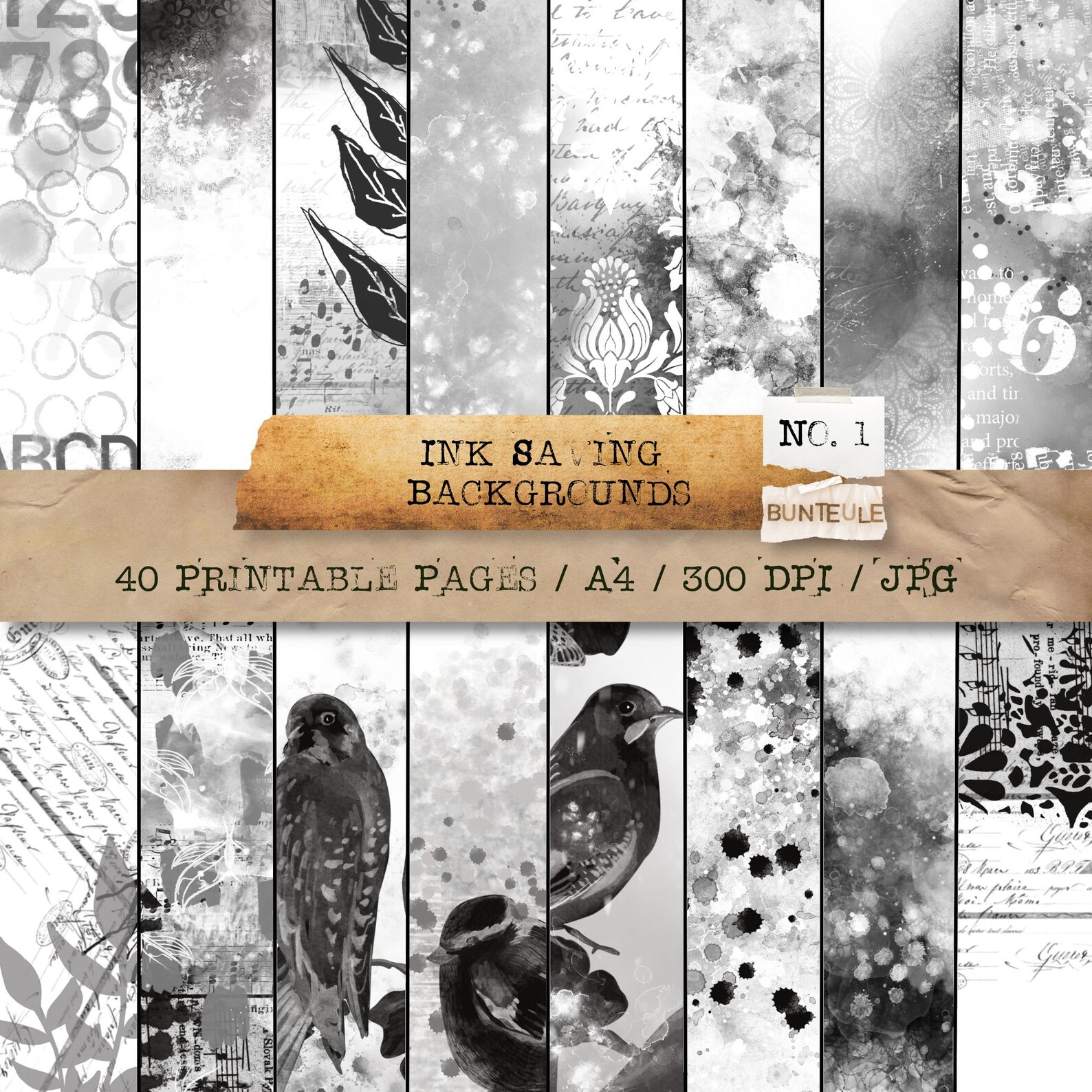 INK SAVING BACKGROUNDS - Printable, Digital Papers, Junk Journal ...