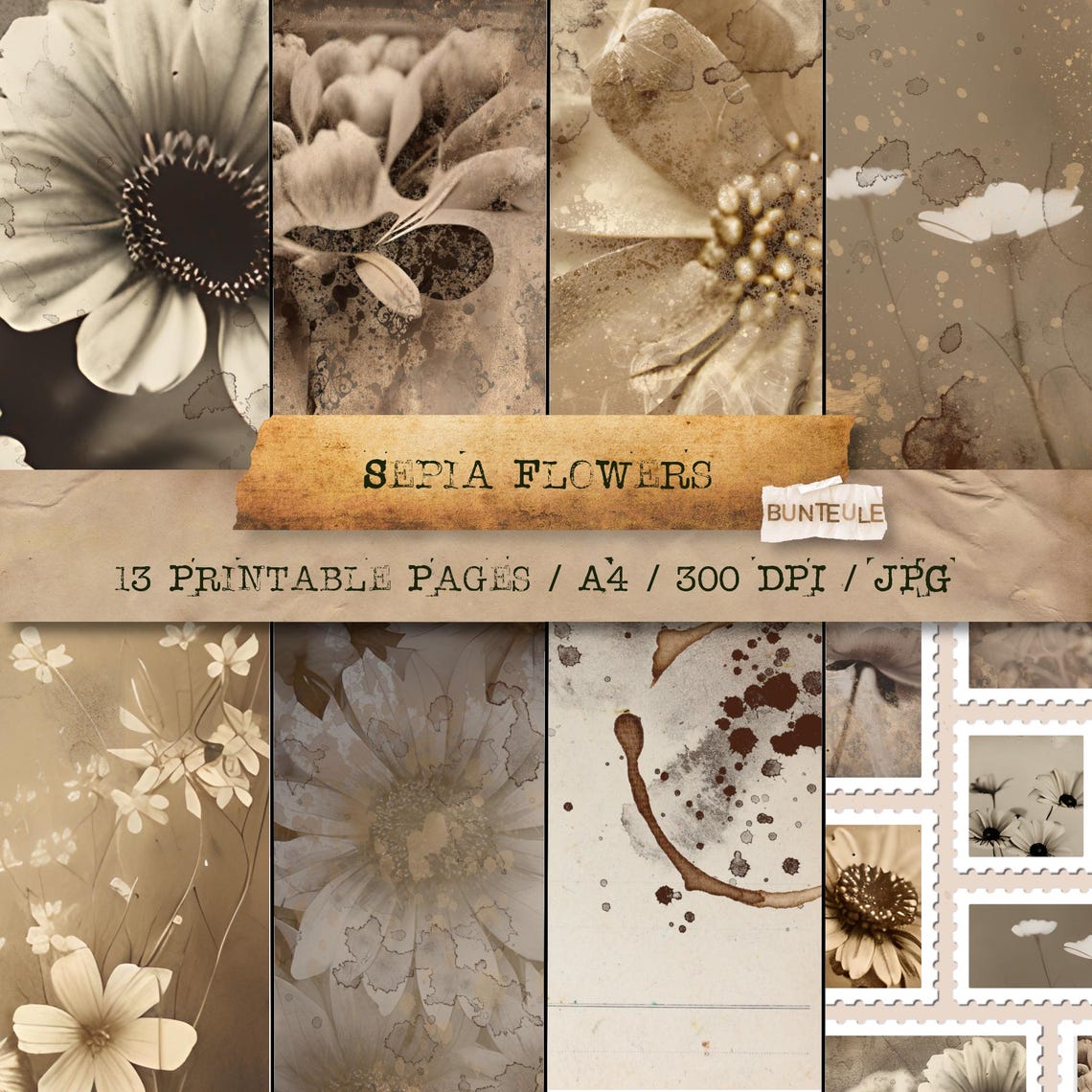 SEPIA FLOWERS - Background Papers, Postcards, Ephemera, Printable ...