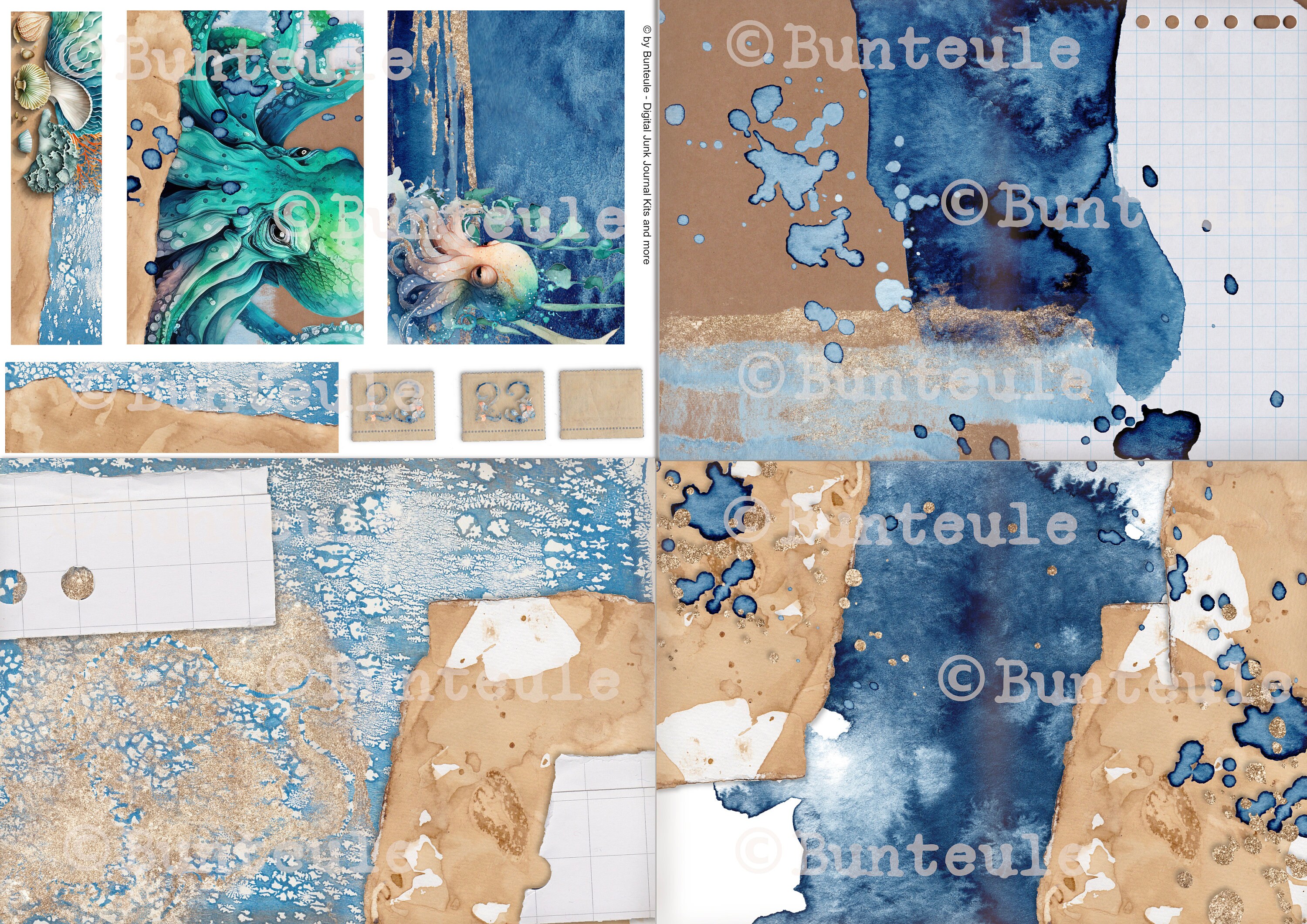 OCTOPUSSL Junk Journal Kit, Octopus Journal, Digital Scrapbooking Paper ...