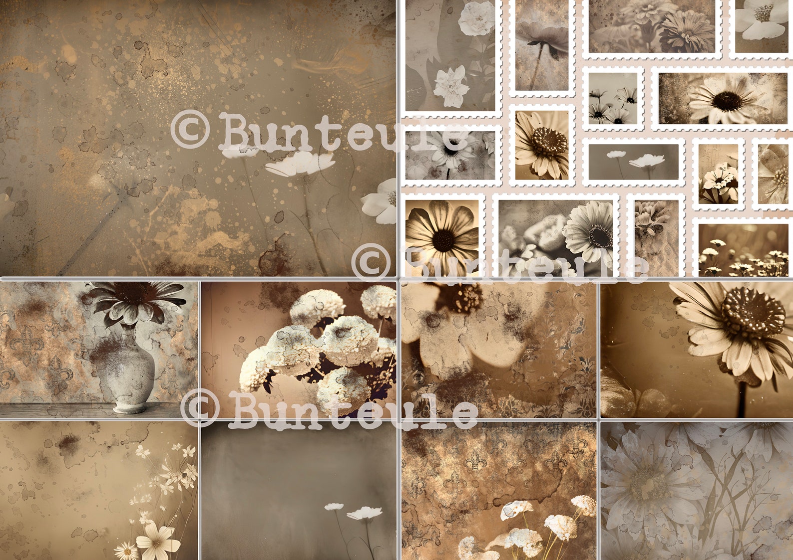SEPIA FLOWERS - Background Papers, Postcards, Ephemera, Printable ...