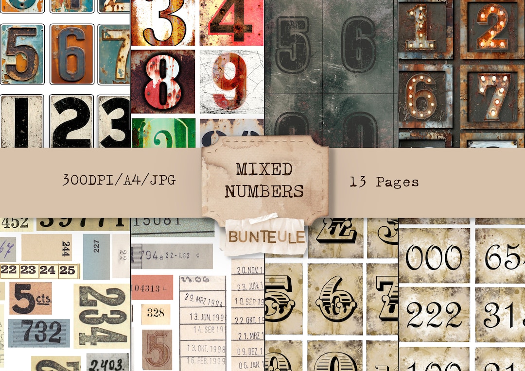 MIXED NUMBERS Ephemera, Printable, Collages, Scrapbooking, Junk Journal ...