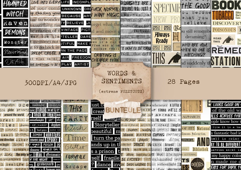 WORDS & SENTIMENTS Ephemera, Printable, Digital Paper, Junk Journal ...