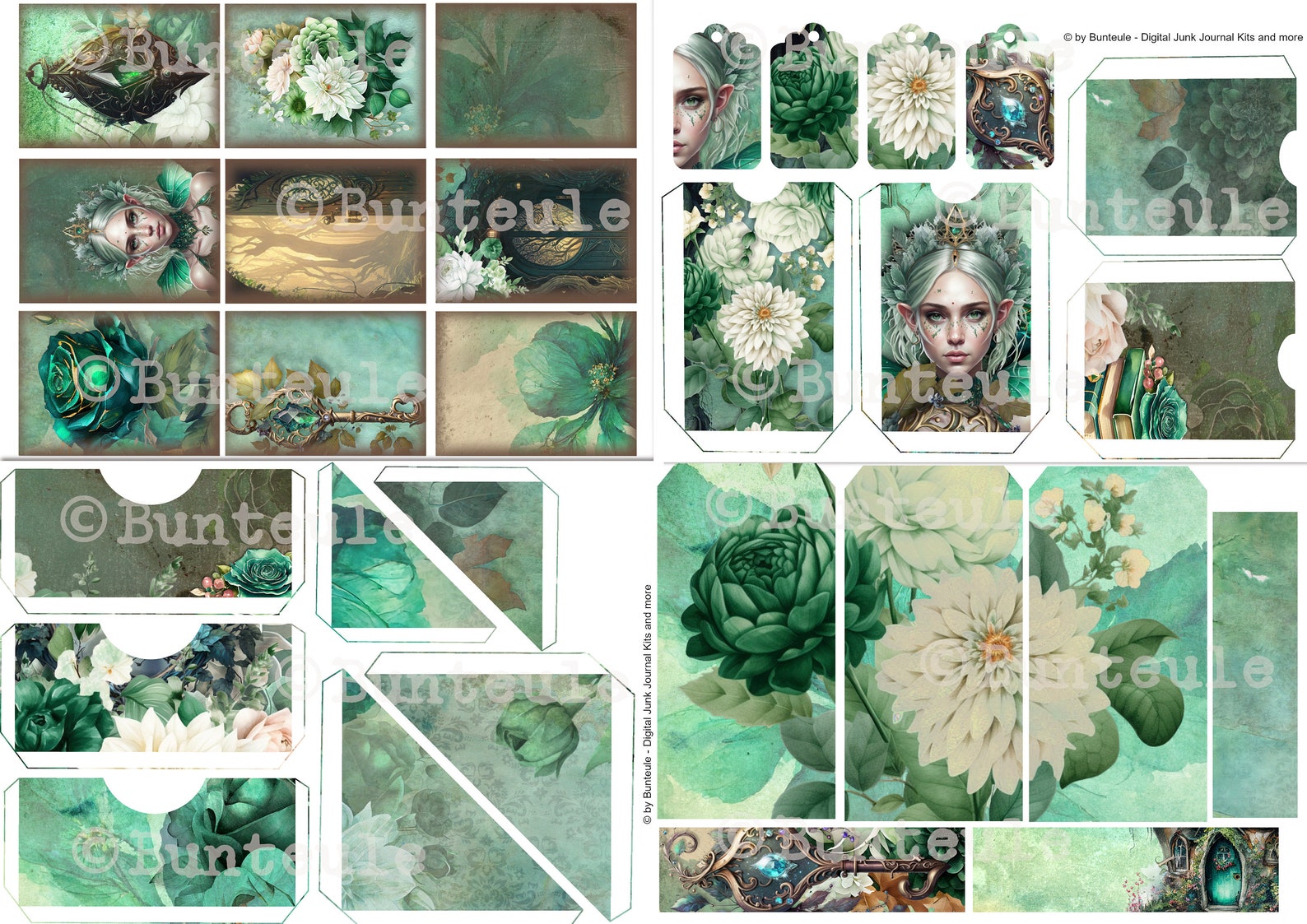 EMERALD FANTASY Digital Junk Journal Kit, Printable, Digital Paper ...