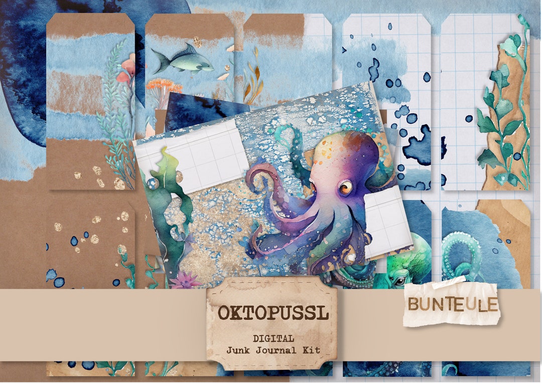 OCTOPUSSL Junk Journal Kit, Octopus Journal, Digital Scrapbooking Paper ...