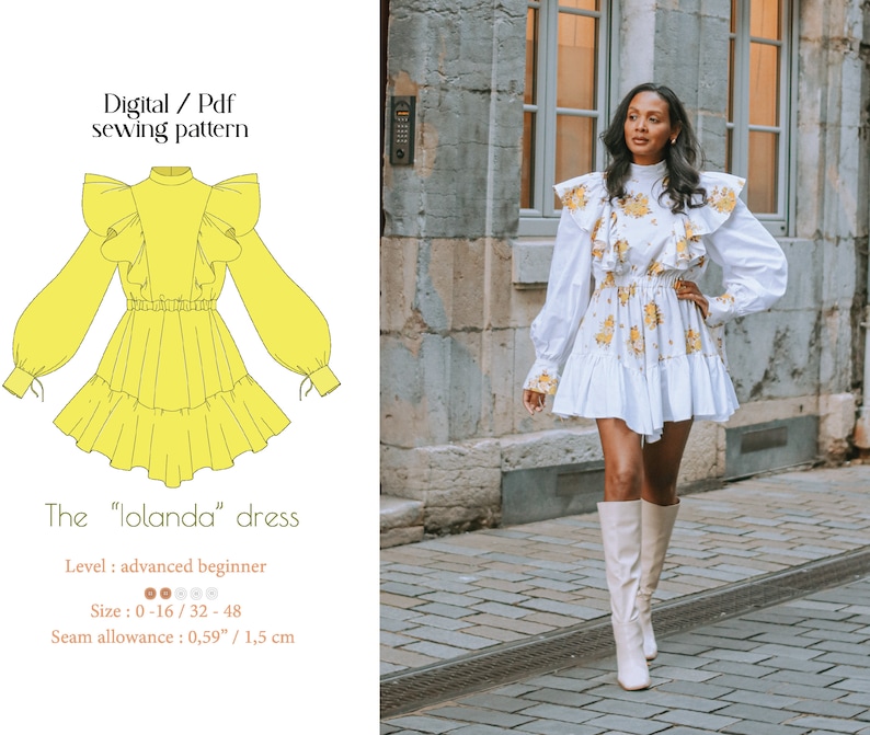 Summer Dress Sewing Pattern , Ruffle– Bishop Sleeves (PDF Pattern) - Etsy