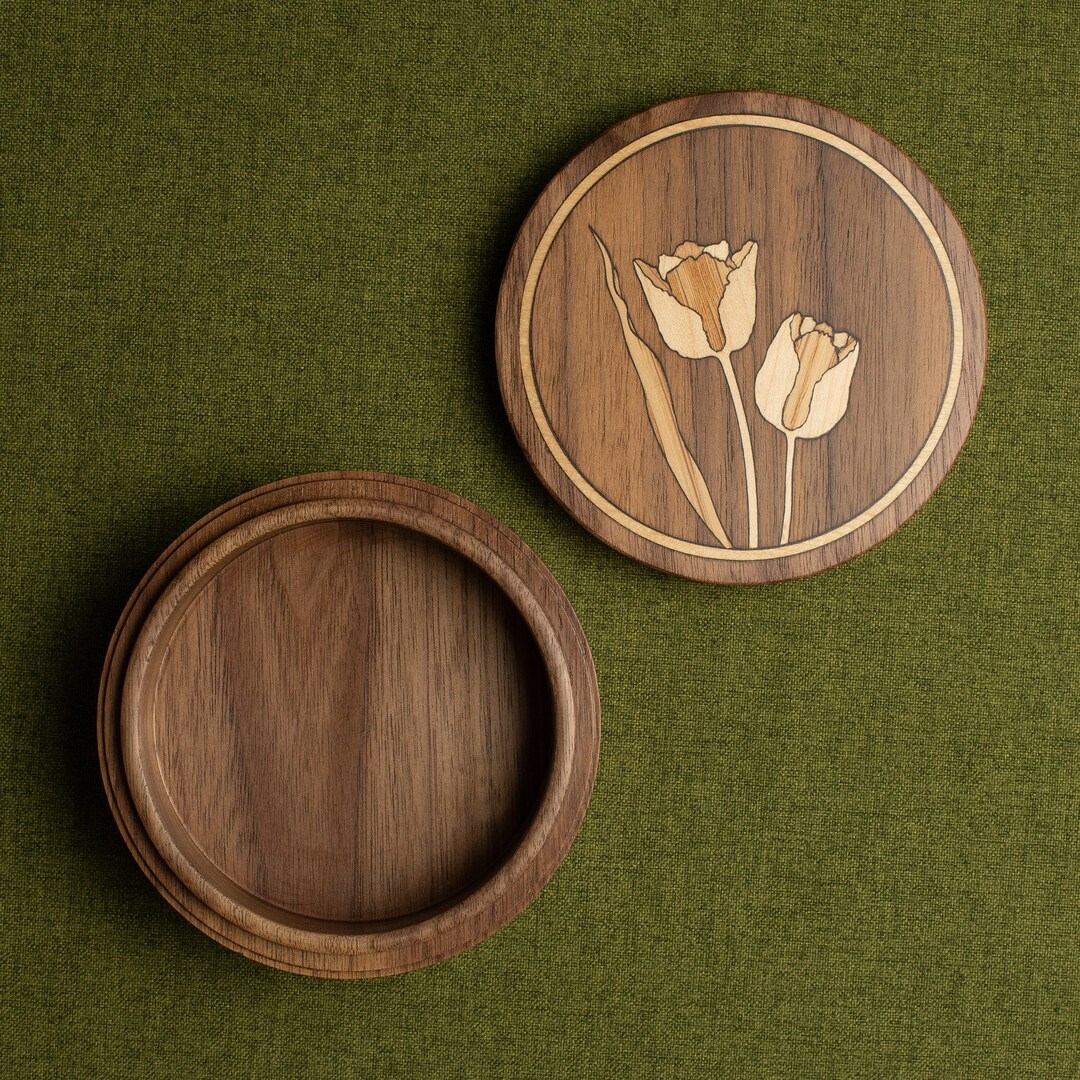 Keepsake Box, Handcrafted of Solid Walnut With Tulip Marquetry Inlays ...