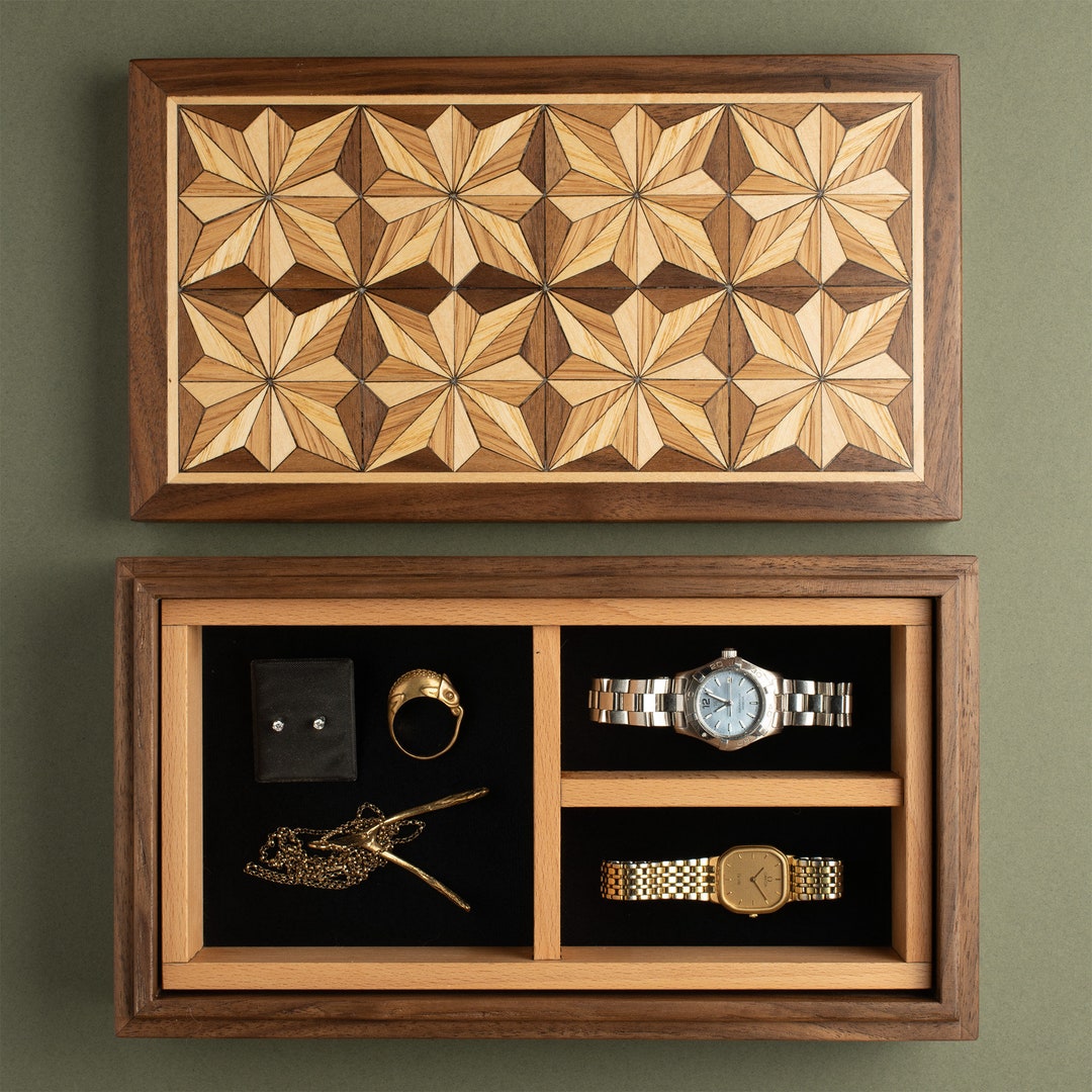 Heirloom Box Handcrafted of Solid Walnut With Star Marquetry Inlay ...
