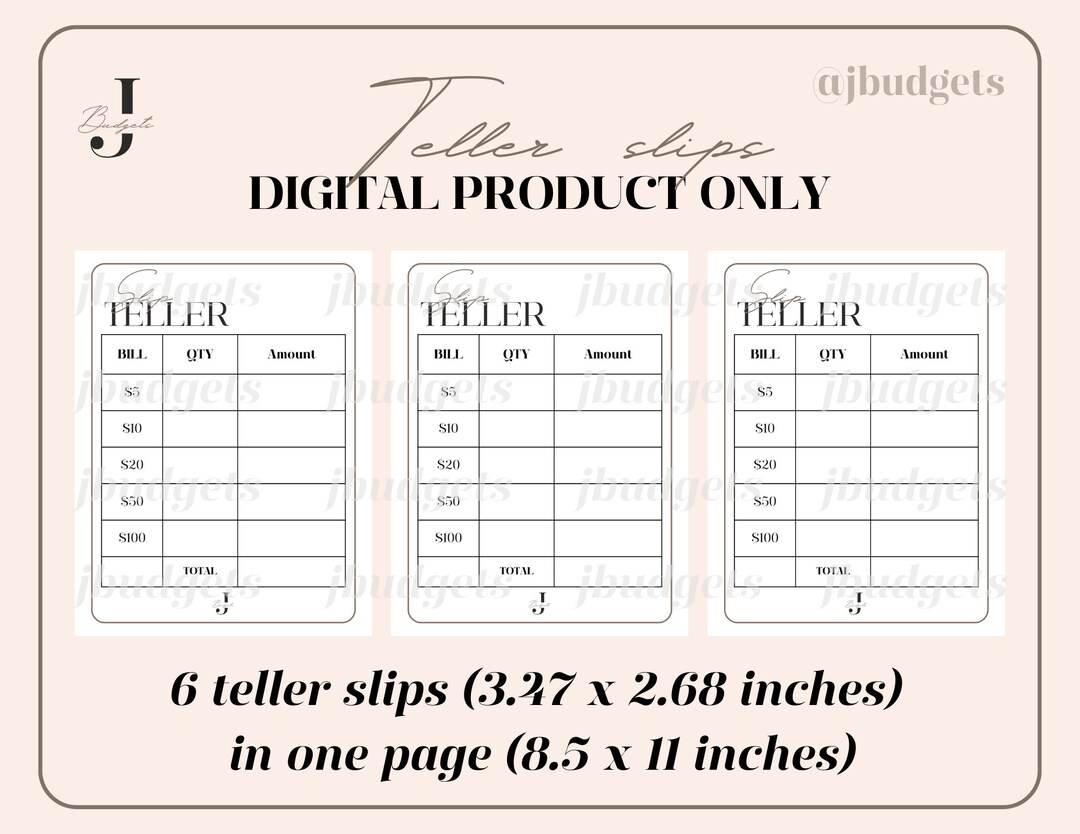 Bank Teller Slip Cash Breakdown Slip Cash Withdrawal Slip - Etsy