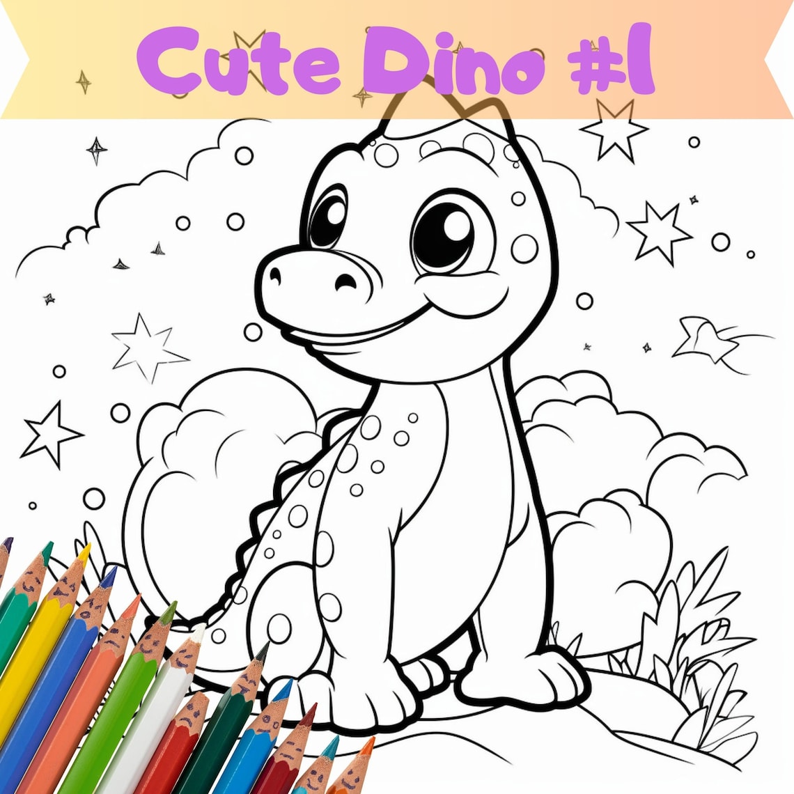Cute Dino Printable Coloring & Tracing 10 Pages | Coloring Pages for ...