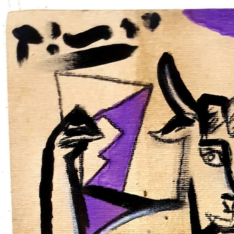 Bull and Matador Cubism Picasso Era Portrait Painting on Canvas Signed ...