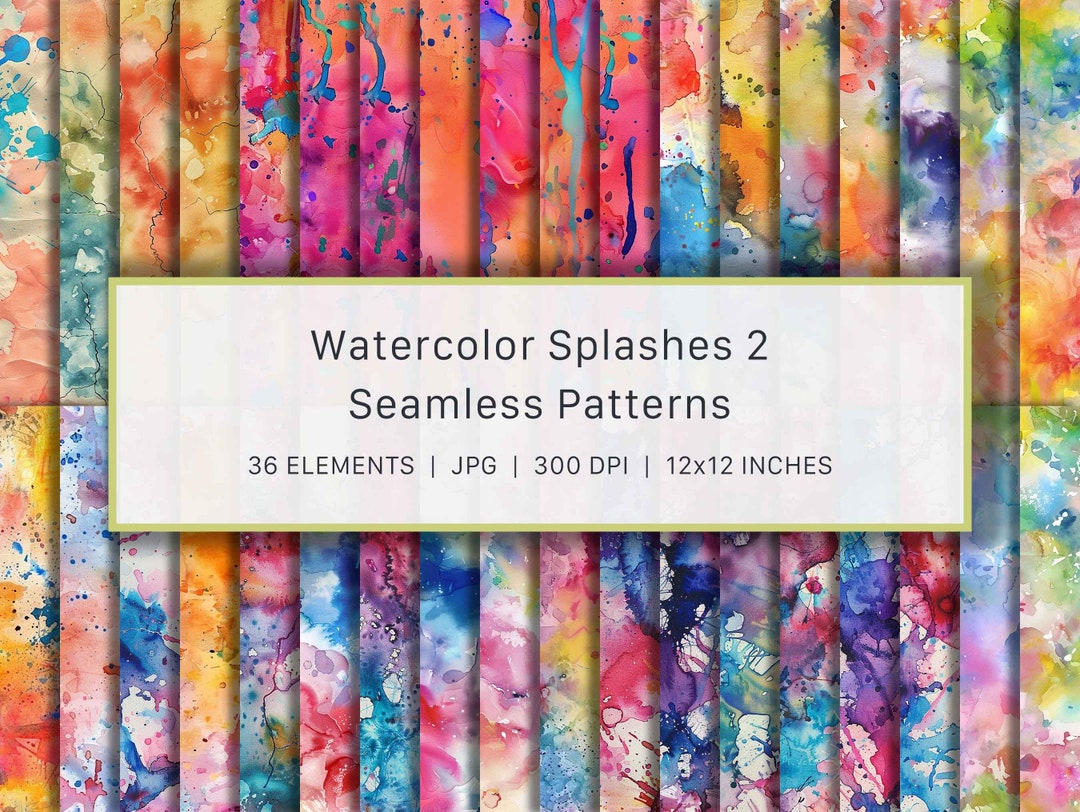 Watercolor Splashes Digital Papers SET 2 - Seamless Patterns Digital ...