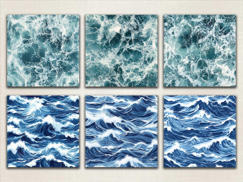 Sea Waves Seamless Digital Paper | 36 Ocean-themed Patterns for ...