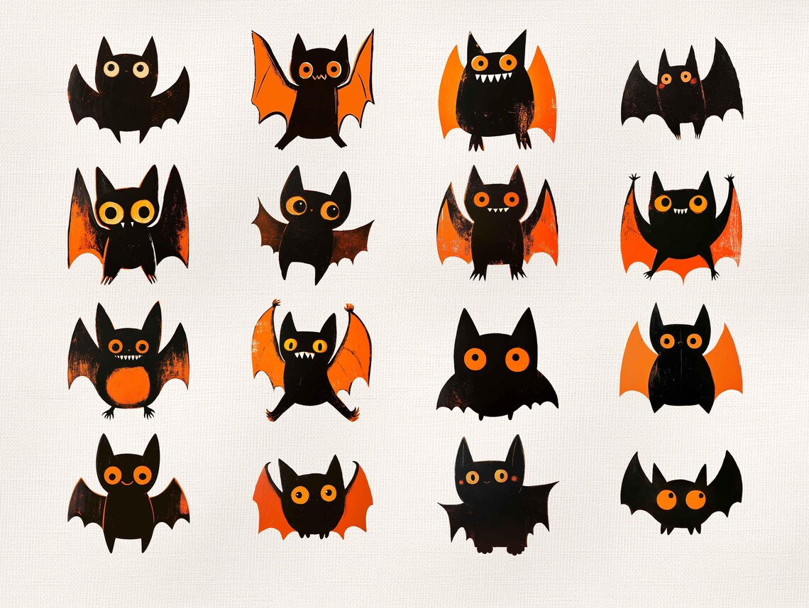 16 Halloween Silly Bats Clipart Set | Cute and Spooky Digital Download ...