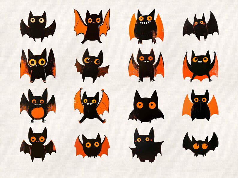 16 Halloween Silly Bats Clipart Set | Cute and Spooky Digital Download ...