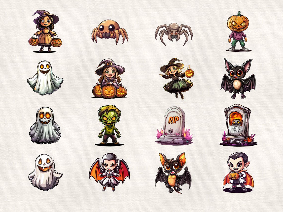 Halloween Chibi Clipart | 16 Cute Characters With Transparent ...