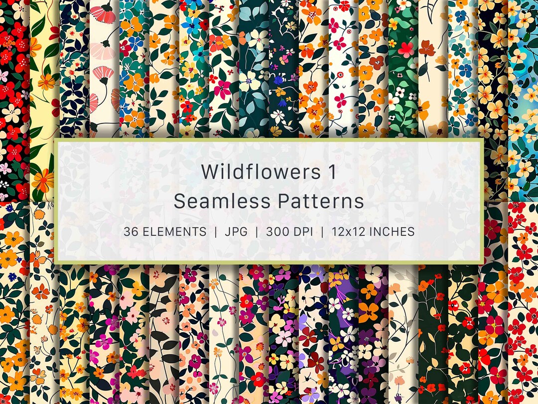 Wildflowers Digital Papers SET 1 - Seamless Patterns Digital Download ...