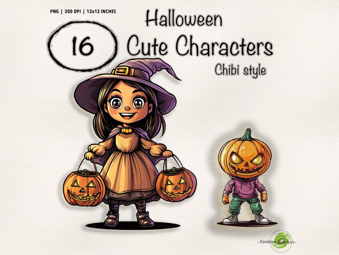Halloween Chibi Clipart | 16 Cute Characters With Transparent ...