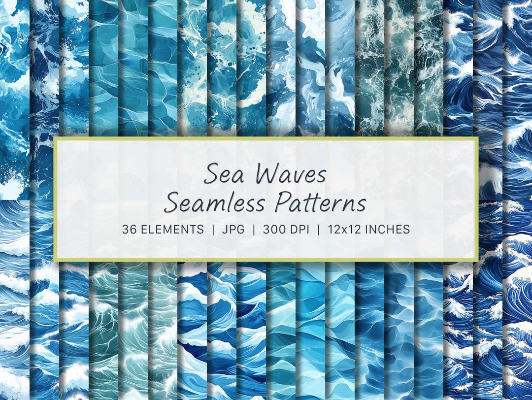Sea Waves Seamless Digital Paper | 36 Ocean-themed Patterns for ...