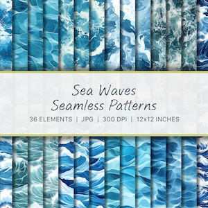 Sea Waves Seamless Digital Paper | 36 Ocean-themed Patterns for ...